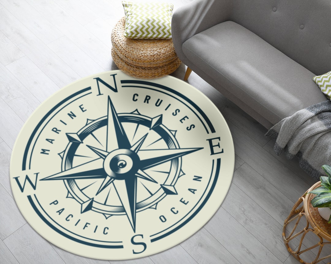 Personalized Compass Design Round Rug|vivid Color Machine Washable ...