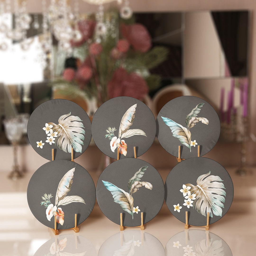 Leaves Design Placemat|set of 6 Table Mat|round Leaf Patterned Table ...