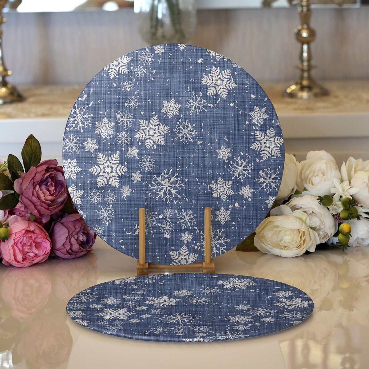 Snowflake Placematset of 2 Winter Table Matround Dining - Etsy