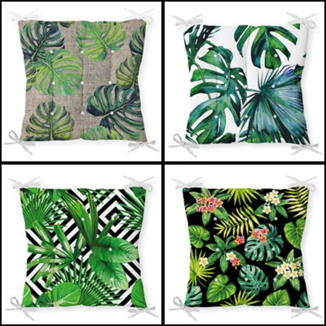 Green Leaves Chair Cushion|chair Pads With Ties|square Seat Covers ...