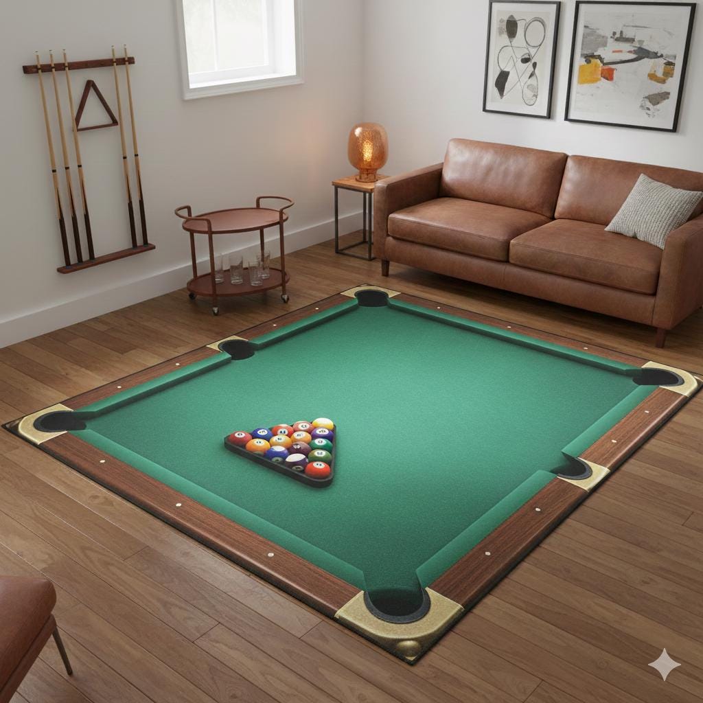 Billiards Pool Table Rug, Game Room Area Rug, Man Cave Decor, Poker ...