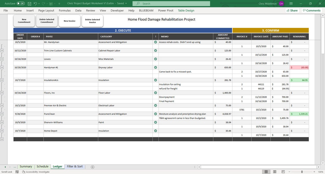 Project Cost Tracking Spreadsheet SIMPLE to Use INTUITIVE Layout ...