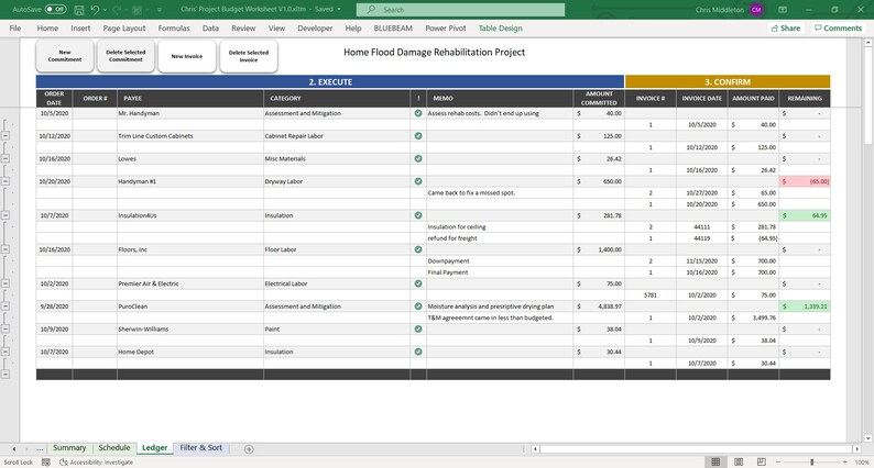 Project Cost Tracking Spreadsheet SIMPLE to Use INTUITIVE Layout ...