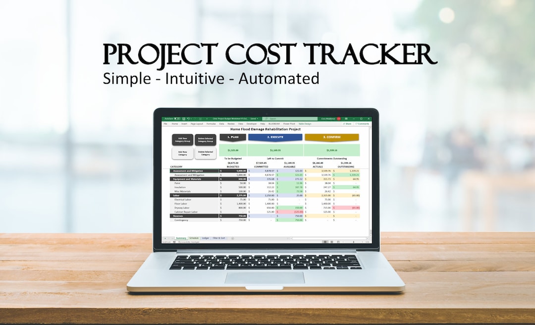 Project Cost Tracking Spreadsheet SIMPLE to Use INTUITIVE Layout ...