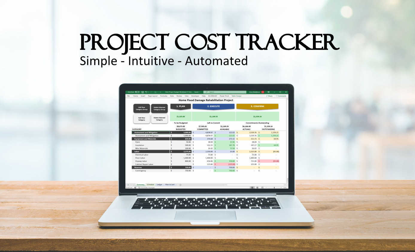 Project Cost Tracking Spreadsheet SIMPLE to Use INTUITIVE Layout ...