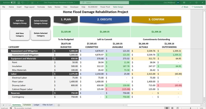 Project Cost Tracking Spreadsheet SIMPLE to Use INTUITIVE Layout ...
