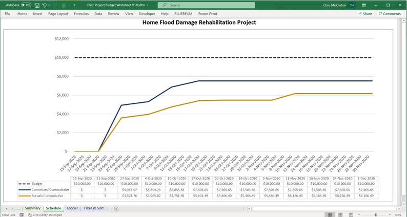Project Cost Tracking Spreadsheet SIMPLE to Use INTUITIVE Layout ...