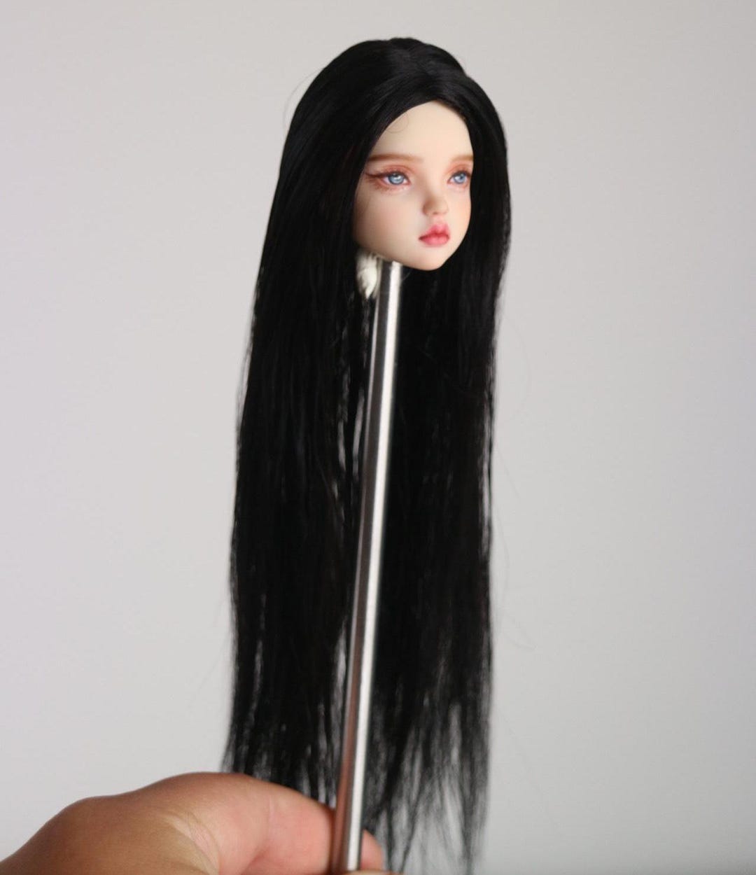 Black Mohair Doll Wig, Long Hair, Popovy Sister (9-10cm/ 3.5-4