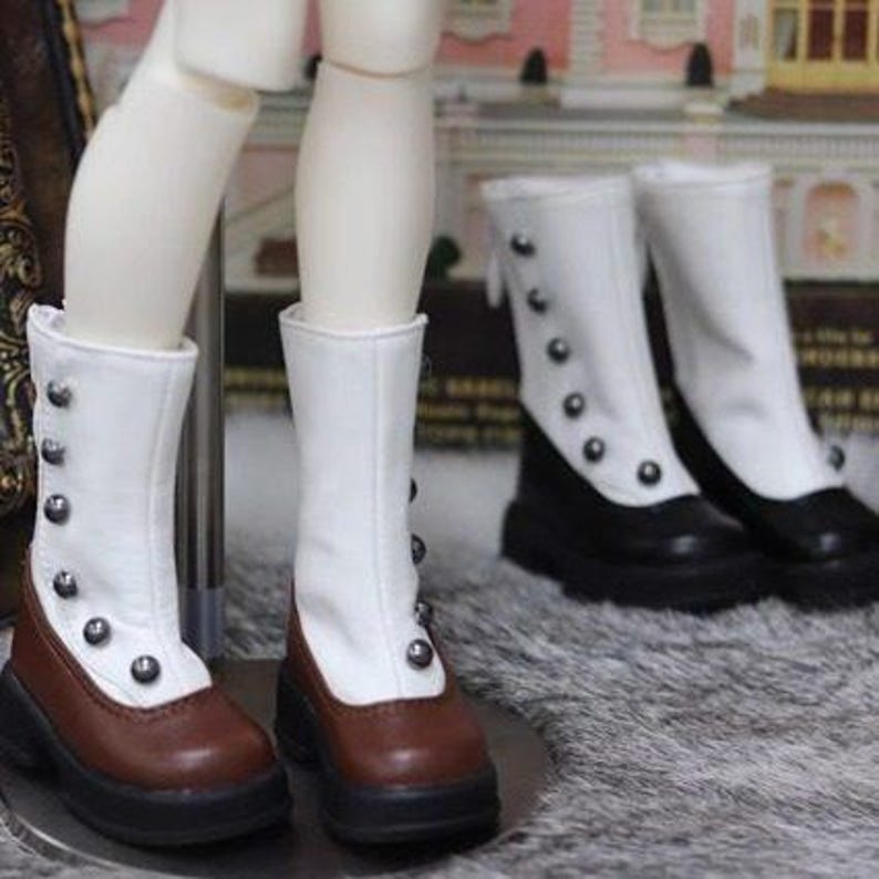 BJD Shoes for 1/4 1/6 Doll - Platform Ankle Boots White Brown Pearl ...
