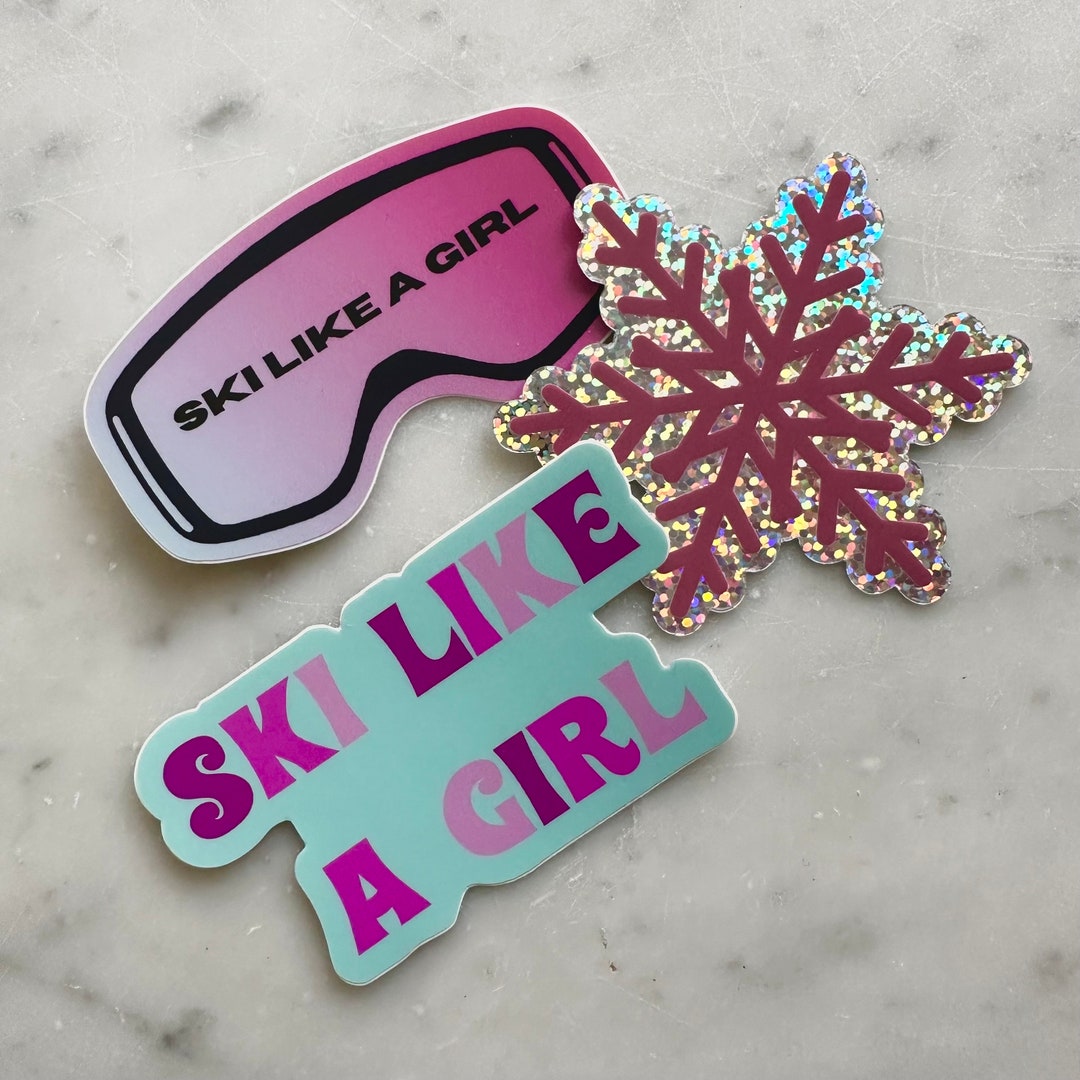 Ski Like a Girl Glitter Snowflake Sticker Pack, Giftable, for Skiers or ...