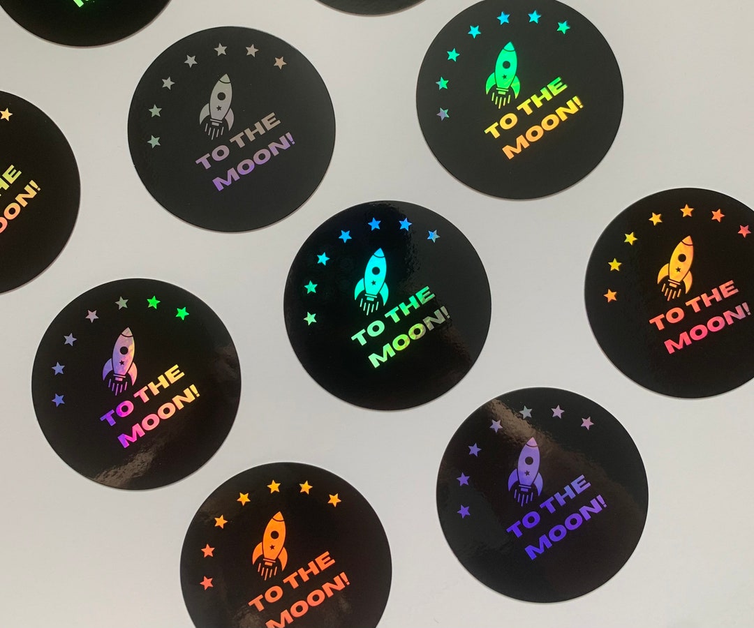 To the Moon 2 Circle Holographic Sticker , Outdoor Vinyl, Water Bottle ...