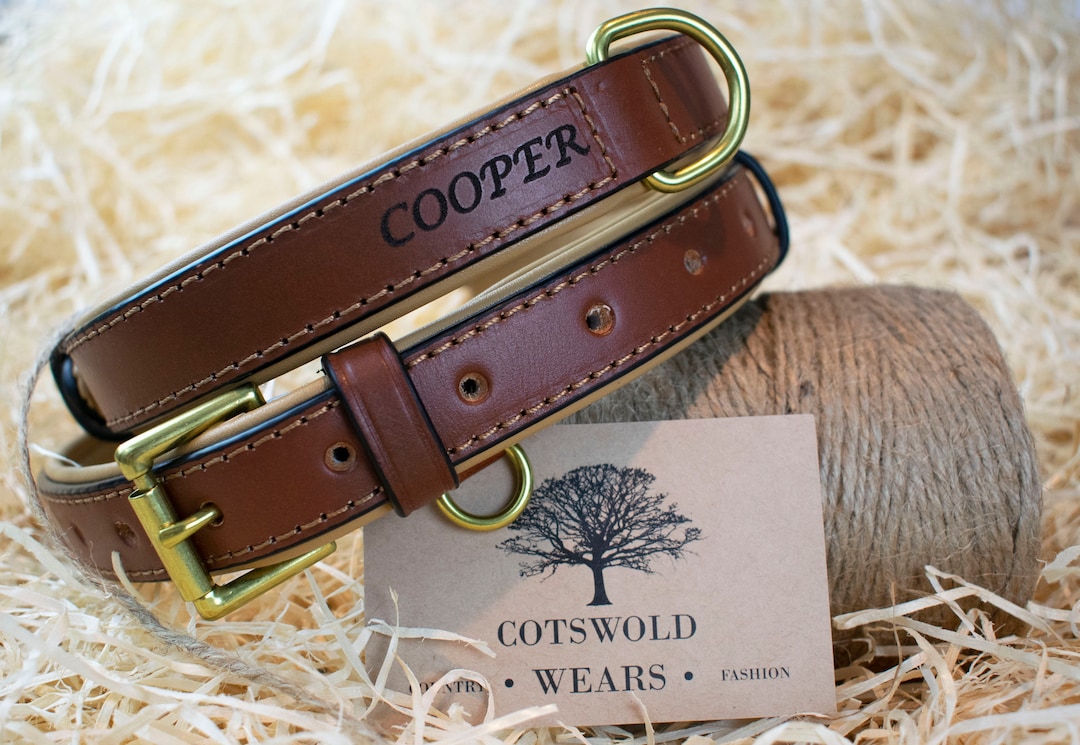 Personalised Brown Leather Dog Collar / Premium Soft Padded Dog Collar ...