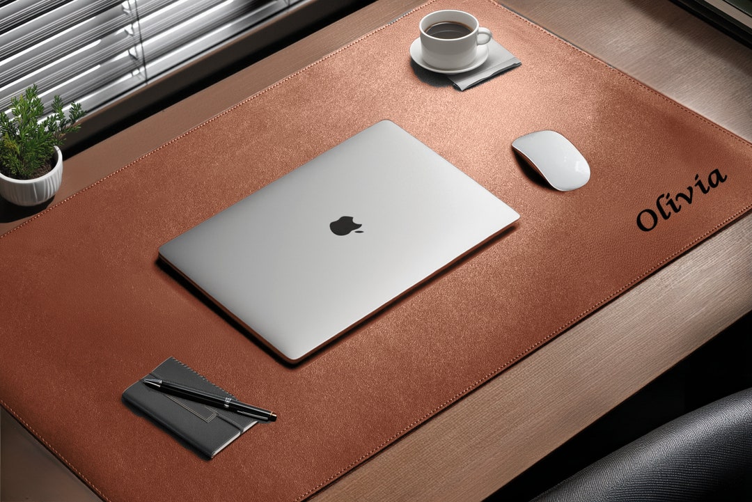 Personalised Vegan Leather Desk Mat With Cork Anti Slip Backing / Water ...