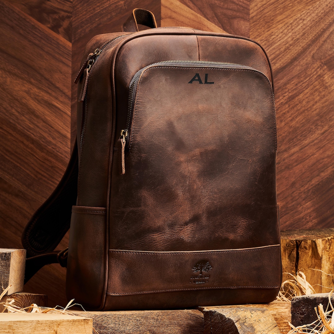 Personalised Leather Rucksack With Laptop, Tablet and Phone Storage ...