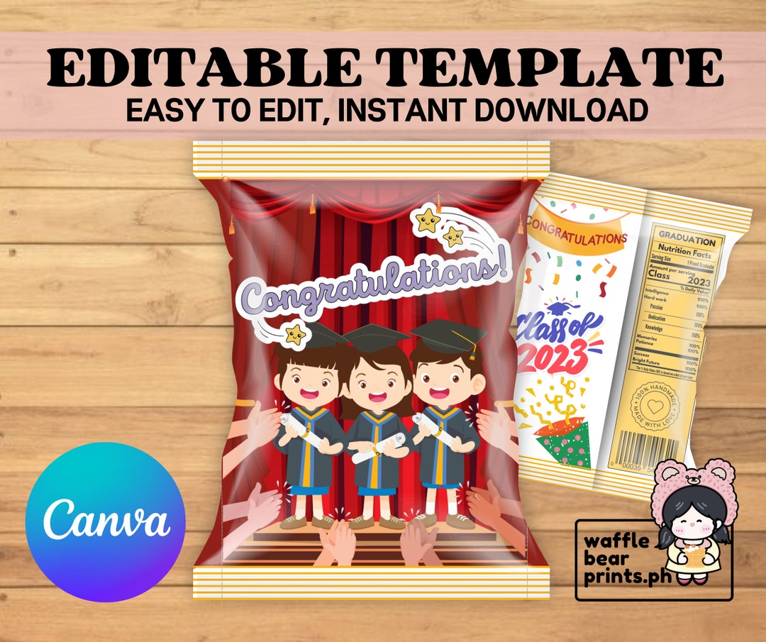 Chip Bag Template Instant Download Editable in Canva Graduation Chip ...