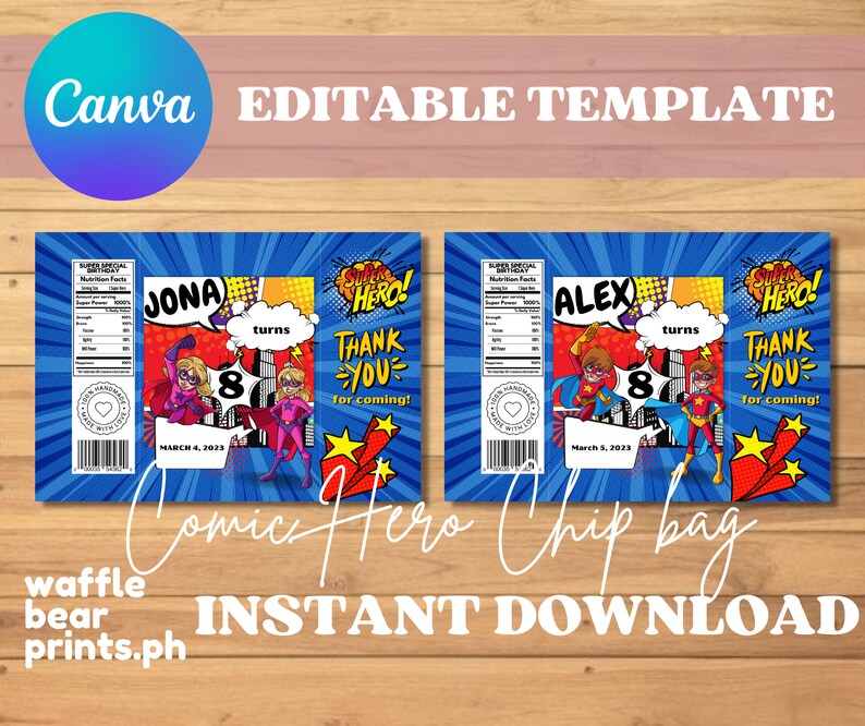 Chip Bag Template Instant Download Editable in Canva Birthday Chip Bag ...