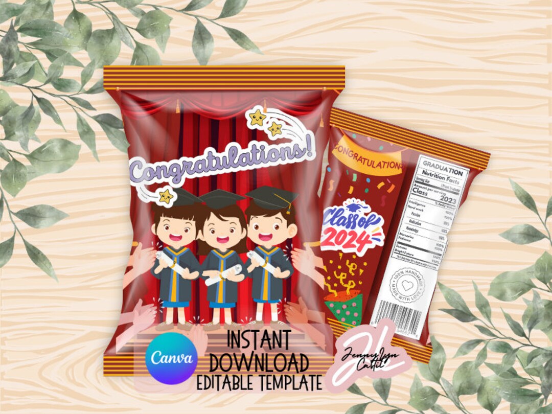 Editable Graduation Chip Bag Template Minimalist Design DIY Gift Bag ...