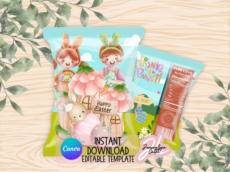 Editable Easter Rabbit & Bunny Chip Bag Template Spring Time Joy - Etsy
