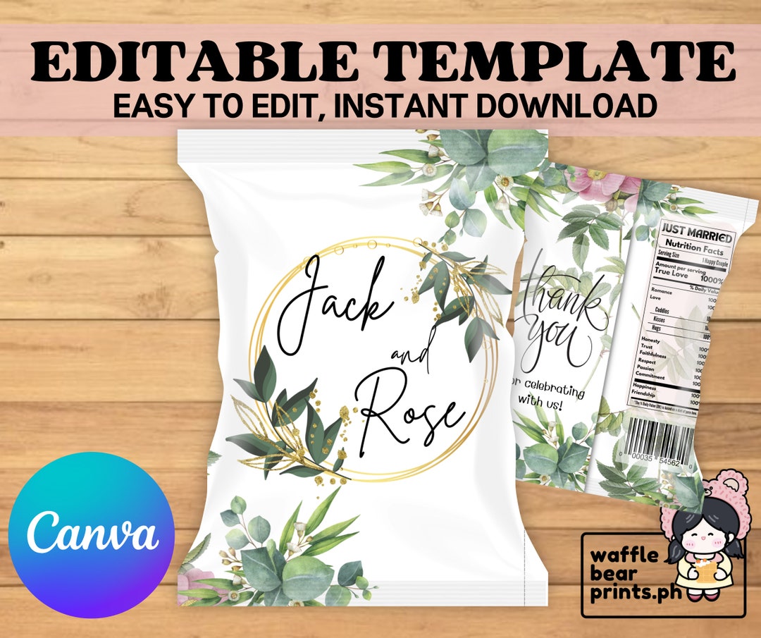 Chip Bag Template Instant Download Editable in Canva Wedding - Etsy