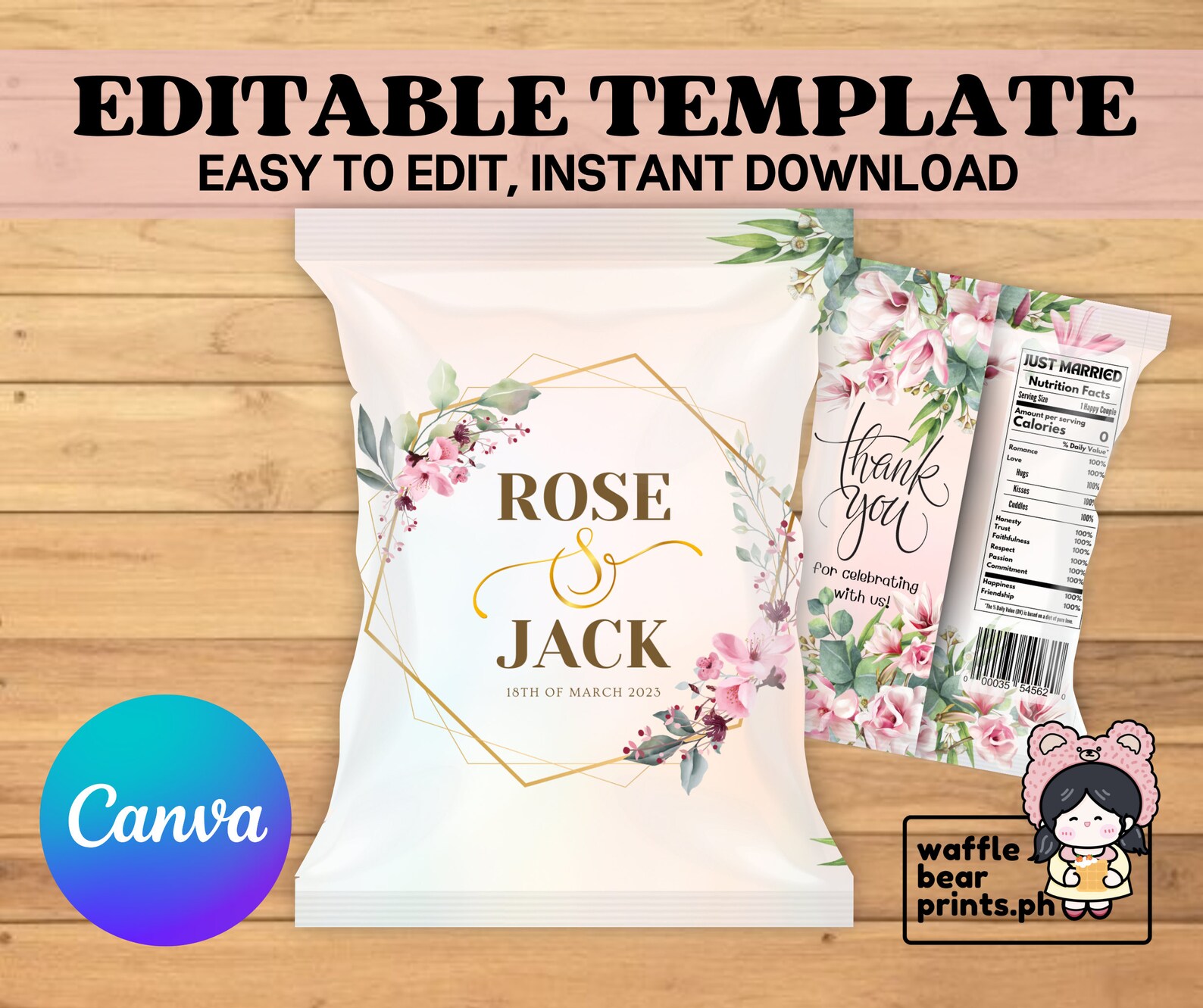 Chip Bag Template Instant Download Editable in Canva Wedding Chip Bag ...