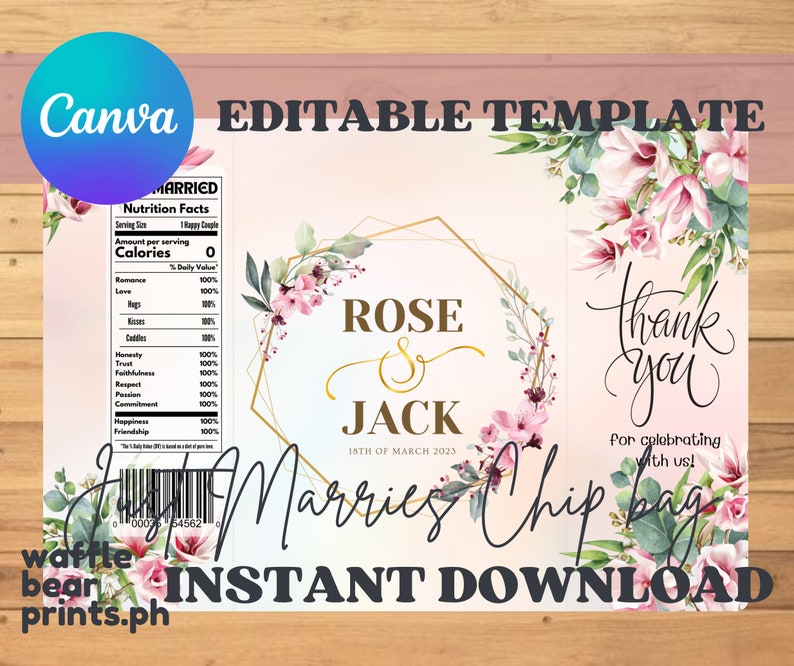 Chip Bag Template Instant Download Editable in Canva Wedding - Etsy