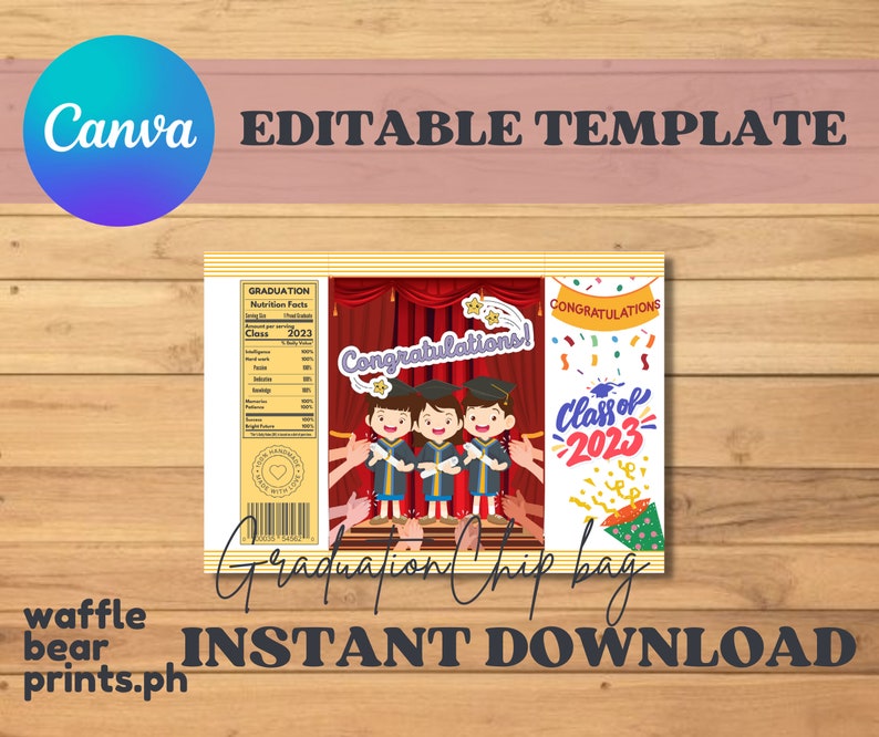 Chip Bag Template Instant Download Editable in Canva Graduation Chip ...