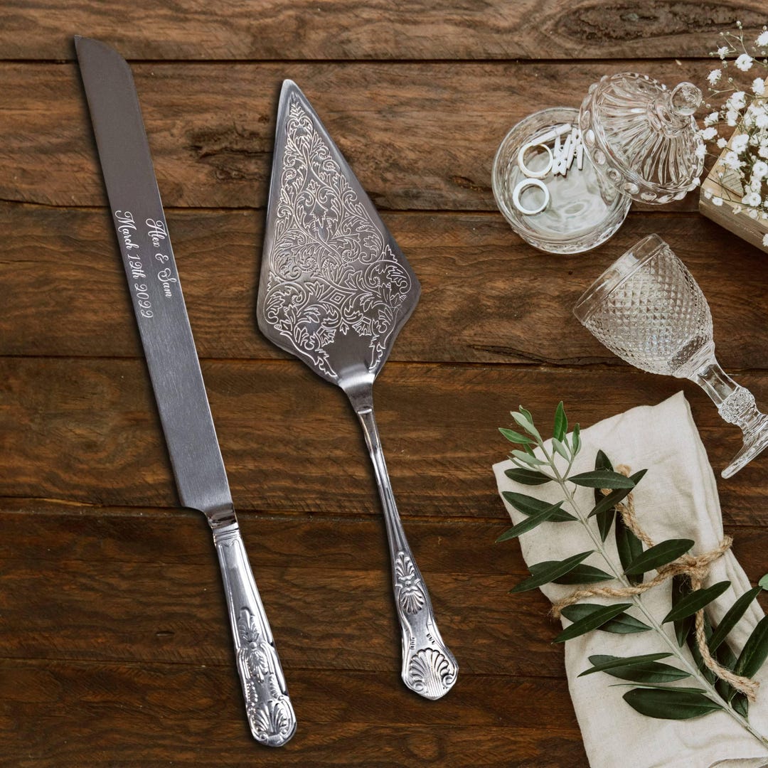 Personalized Wedding Cake Knife and Server Set | Elegant Bridal Pastry ...