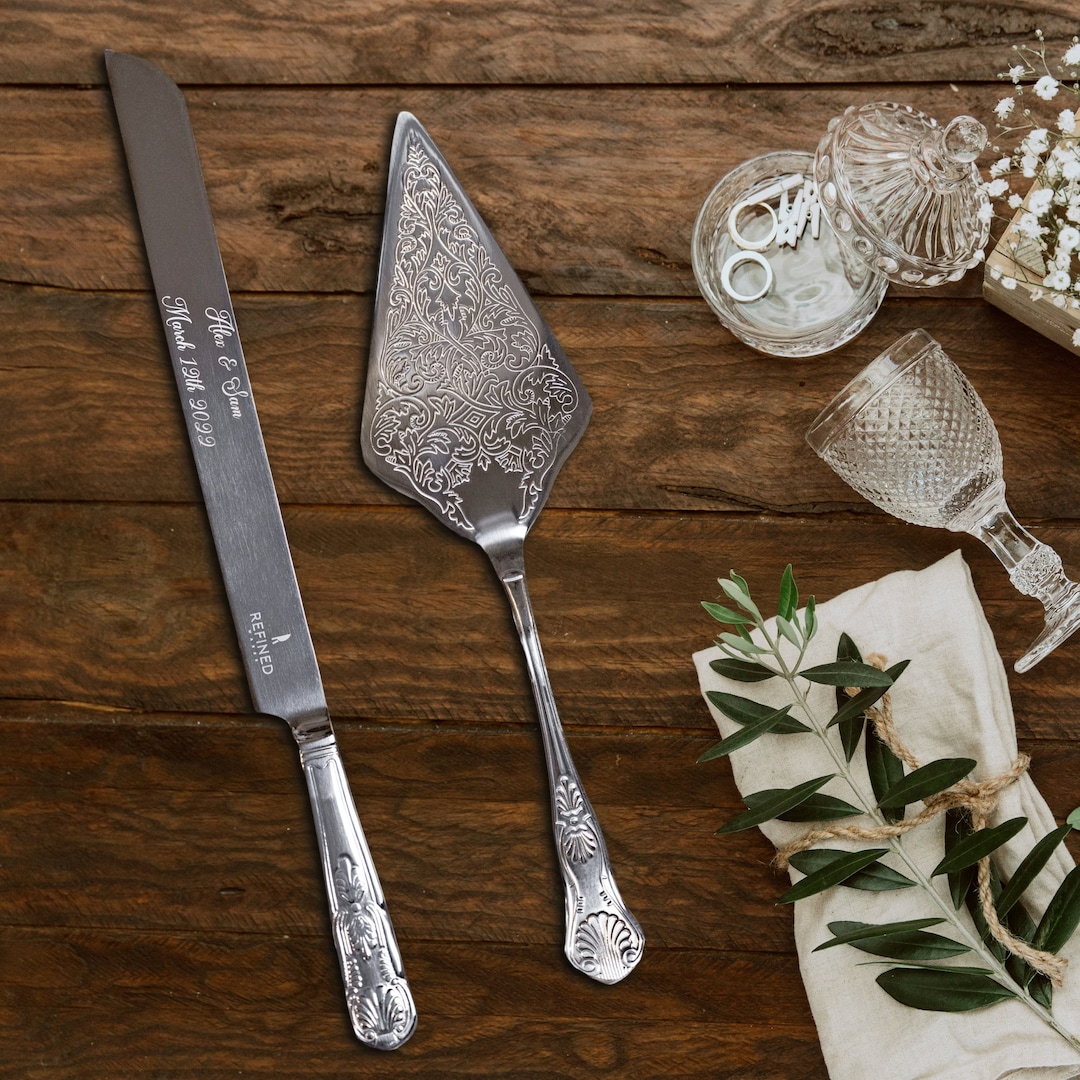 Personalized Wedding Cake Knife and Server Set | Elegant Bridal Pastry ...