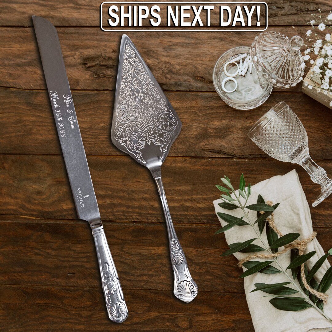 Personalized Wedding Cake Knife and Server Set Elegant Bridal Pastry ...