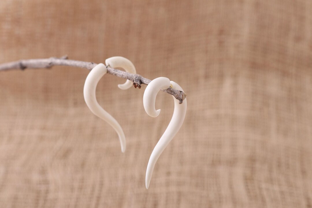 Long Tail Spiral Bone Fake Piercing, Bone Carving, Handcarved Earrings ...