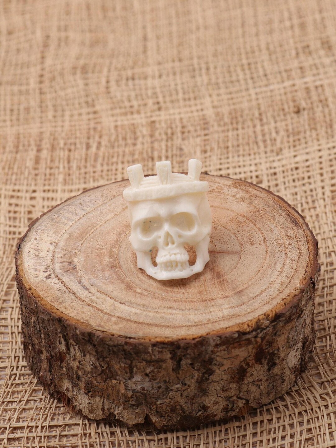 Skull With Crown Bone Ring, Bone Carving, Handcarved Ring, Handmade ...