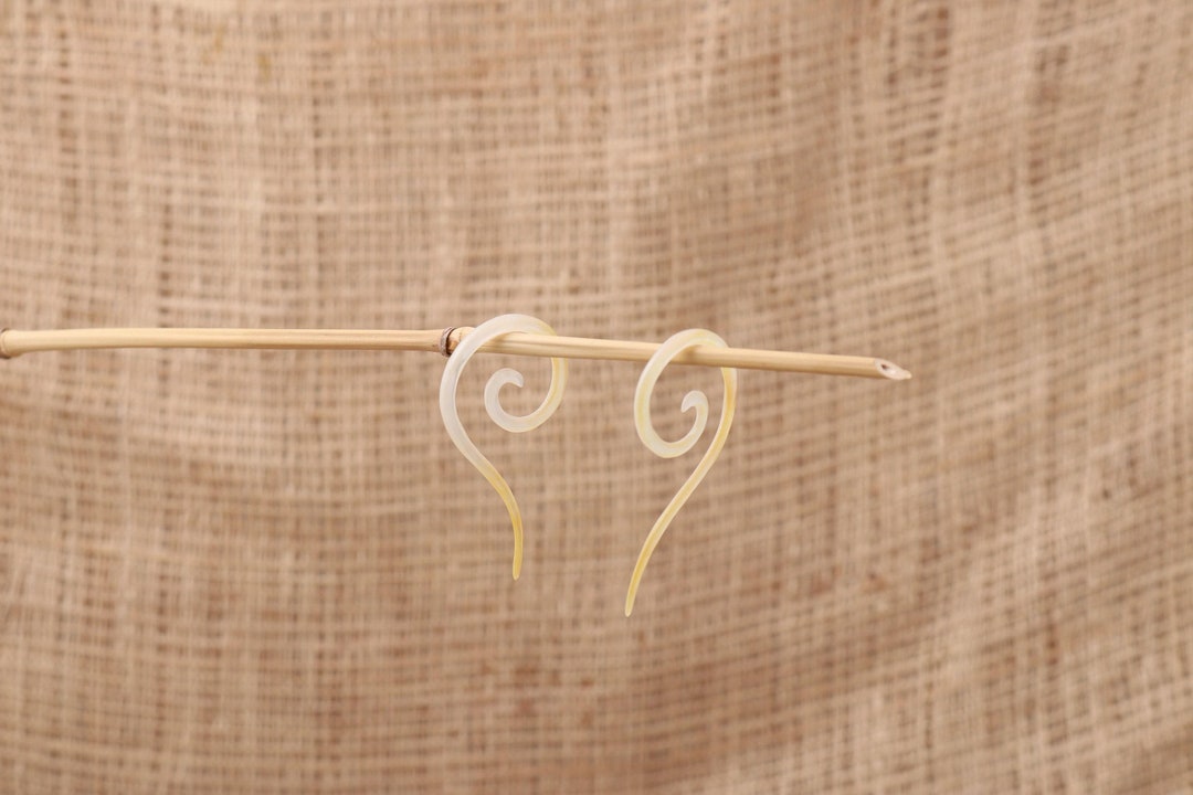 Long Tail Spiral Gauge Earrings, Yellow Seashell Earrings, Mother of ...