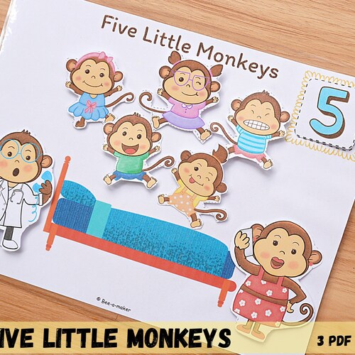 Five Little Monkeys Printable Nursery Rhyme Song Activity - Etsy