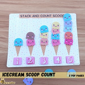 ICECREAM SCOOP COUNT Summer Busy Book Printable Pdf Page, Toddler ...