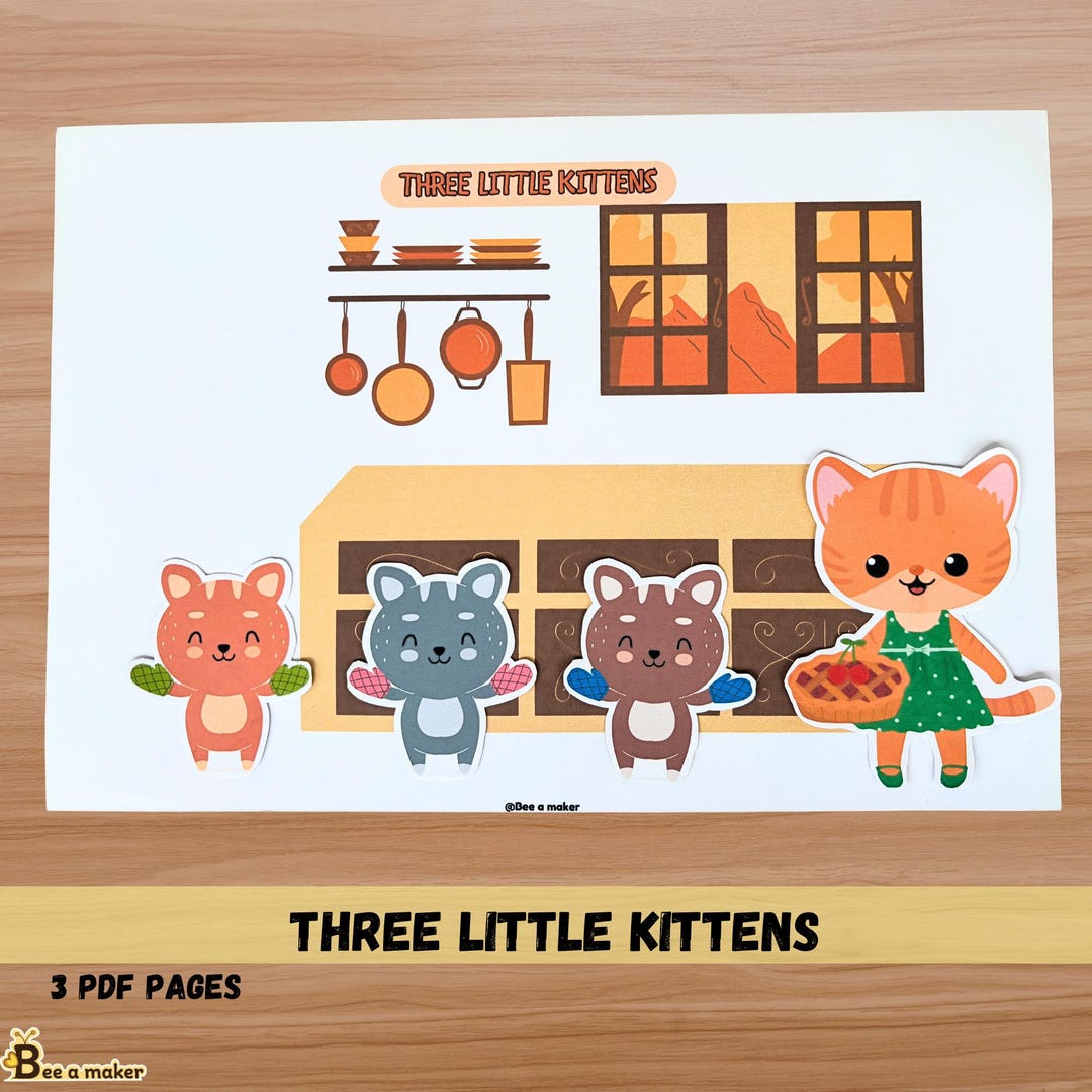 Three Little Kittens Nursery Rhyme Busy Book Page for Toddlers and ...