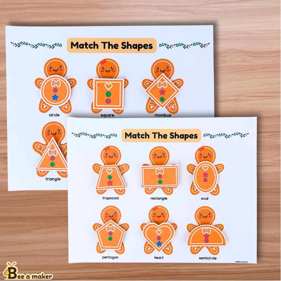 Gingerbread Christmas Shape Matching Activity for Toddlers , Homeschool ...