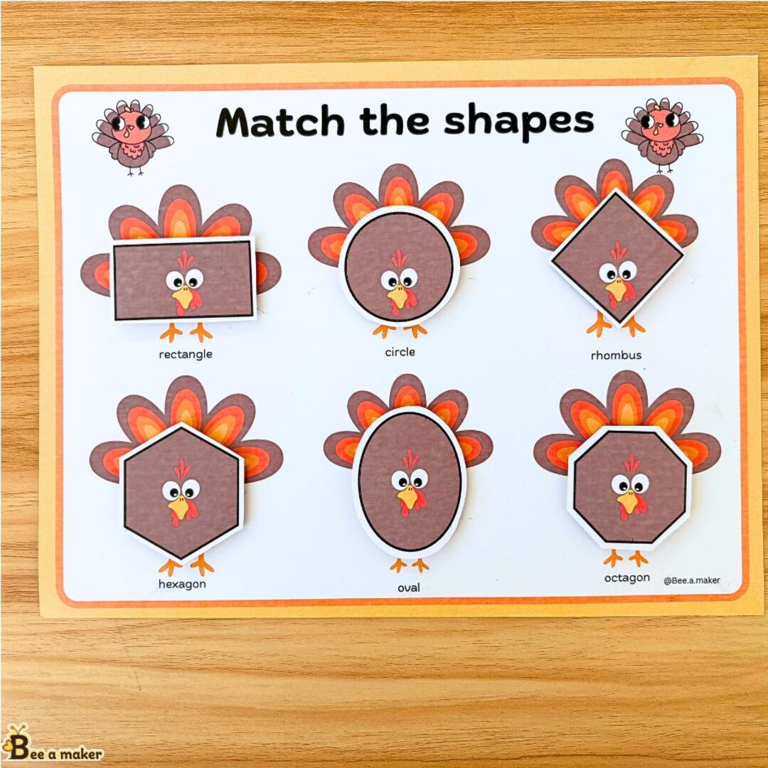 Thanksgiving Turkey Match the Shape Activity for Toddlers - Etsy