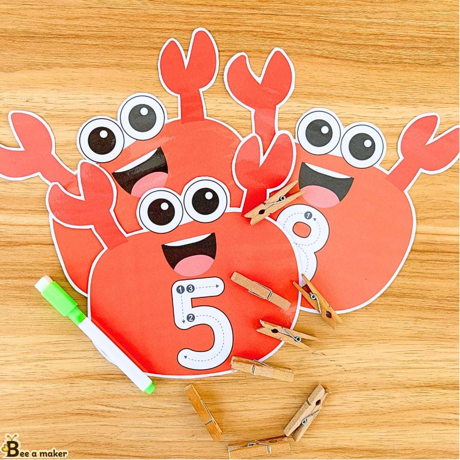Crab Counting and Tracing Activity for Toddlers, Preschool and ...