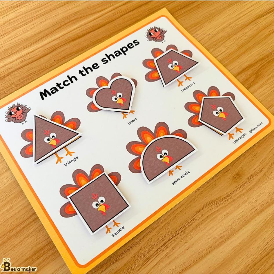 Thanksgiving Turkey Match the Shape Activity for Toddlers - Etsy