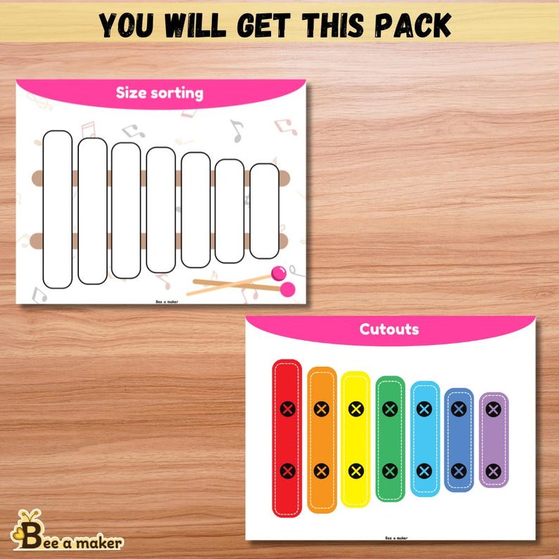 Xylophone Size Sorting Printable | Preschool Color & Size Activity ...