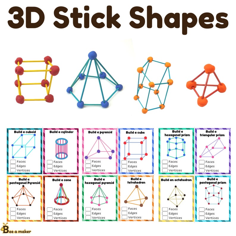 3d Stick Shapes STEM Task Cards for Busy Bags, Preschool, Autism, Home ...