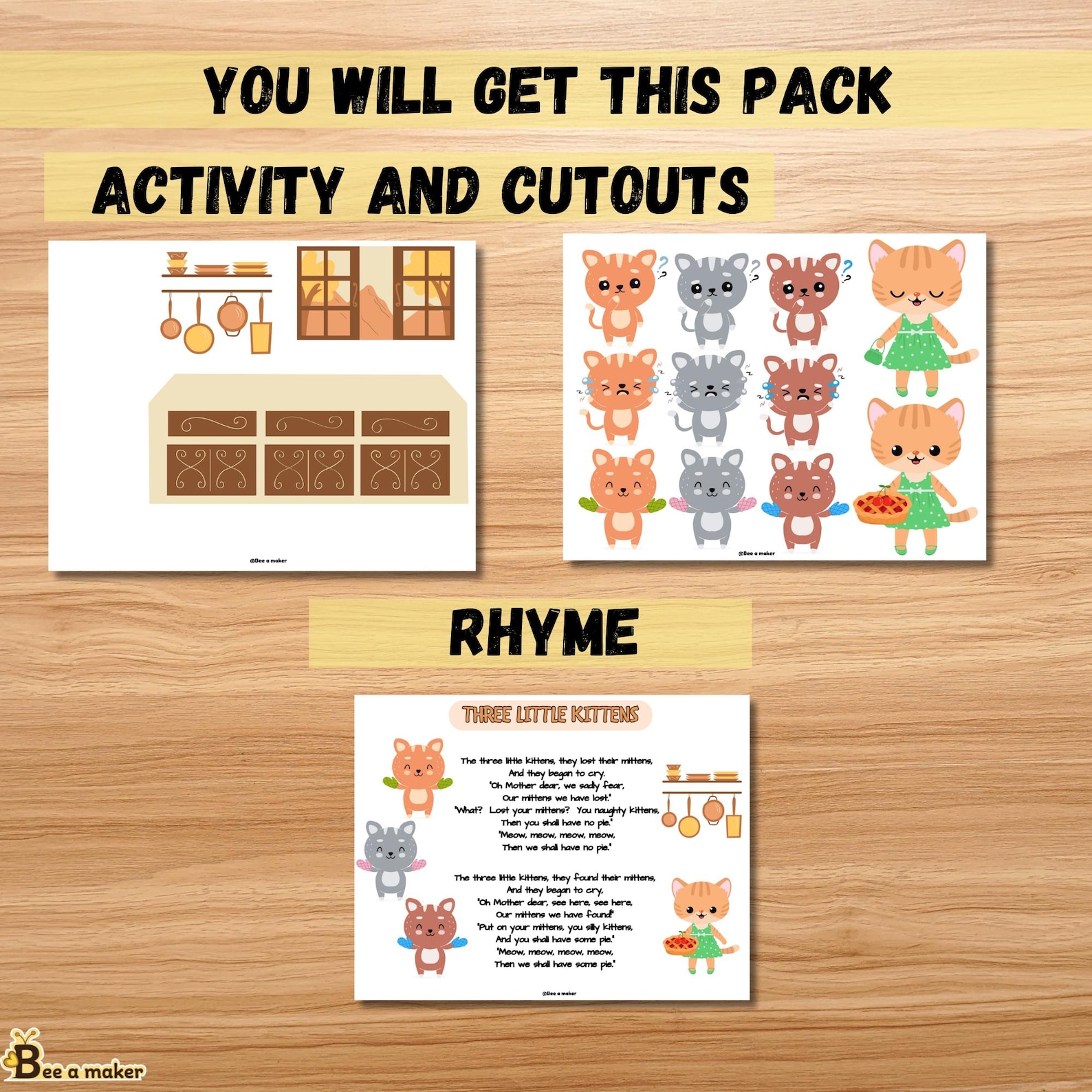 Three Little Kittens Nursery Rhyme Busy Book Page for Toddlers and ...