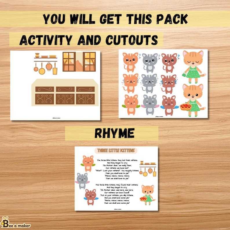 Three Little Kittens Nursery Rhyme Busy Book Page for Toddlers and ...