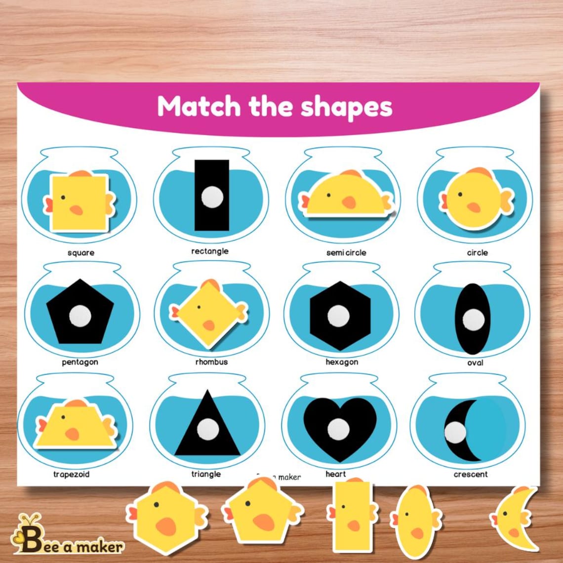 Match the Shapes Printable | Fish Shape Matching Velcro Game ...