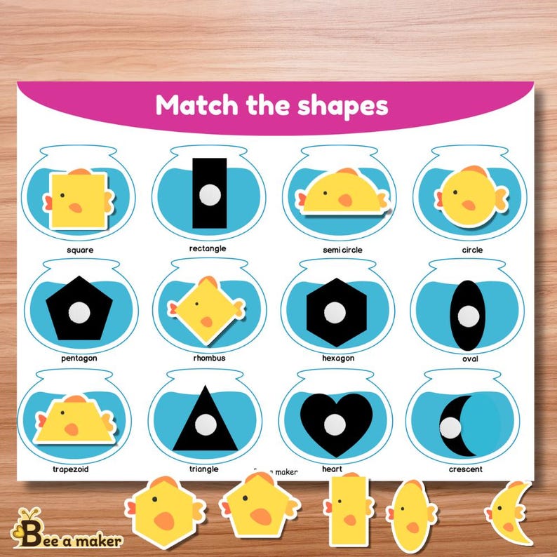 Match the Shapes Printable | Fish Shape Matching Velcro Game ...