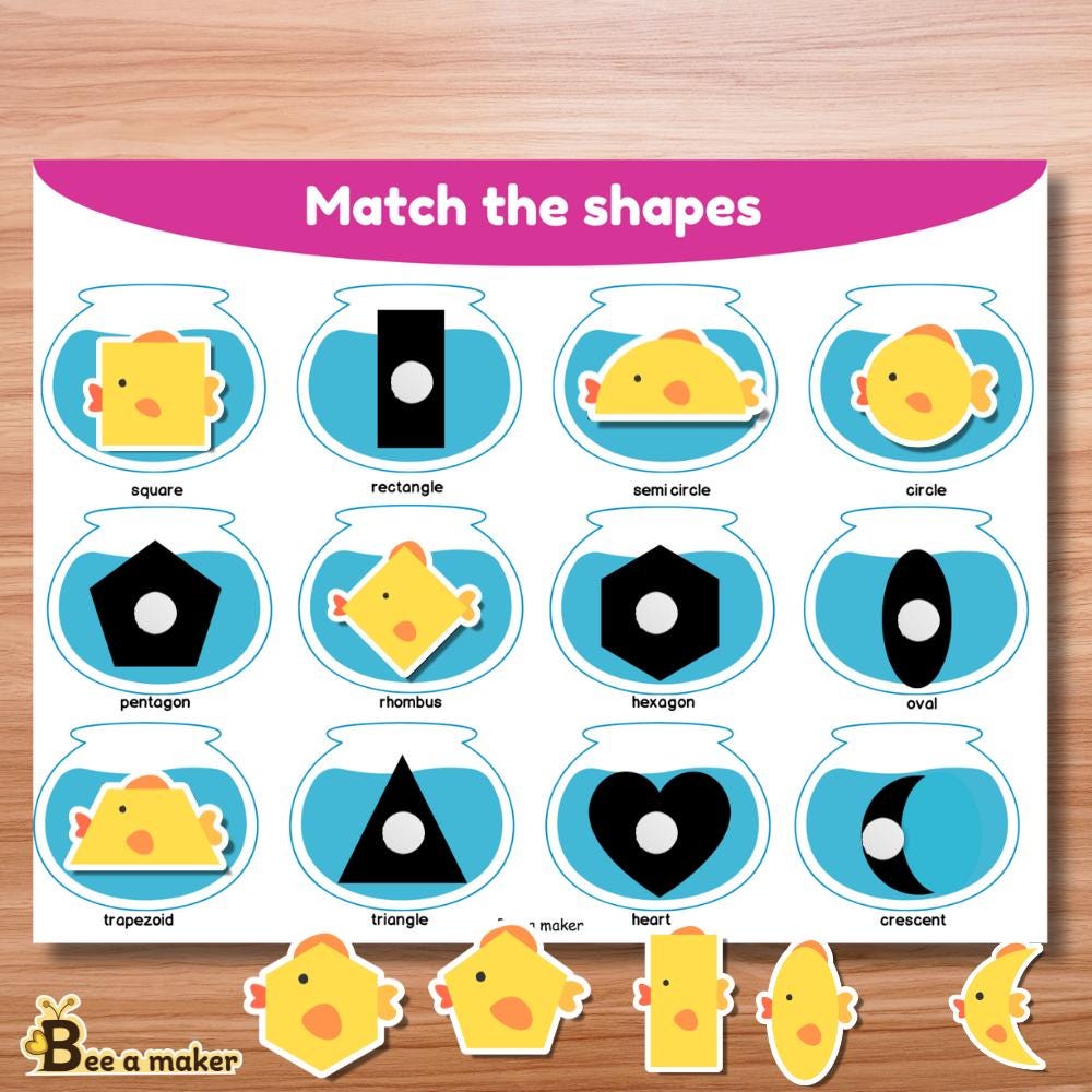 Match the Shapes Printable | Fish Shape Matching Velcro Game ...