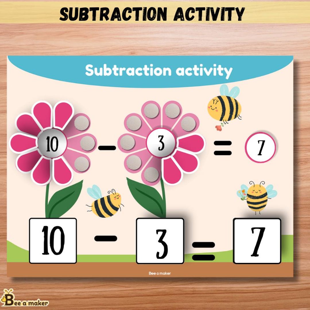 Subtraction Math Center Activity Busy Book, Montessori, Preschool ...