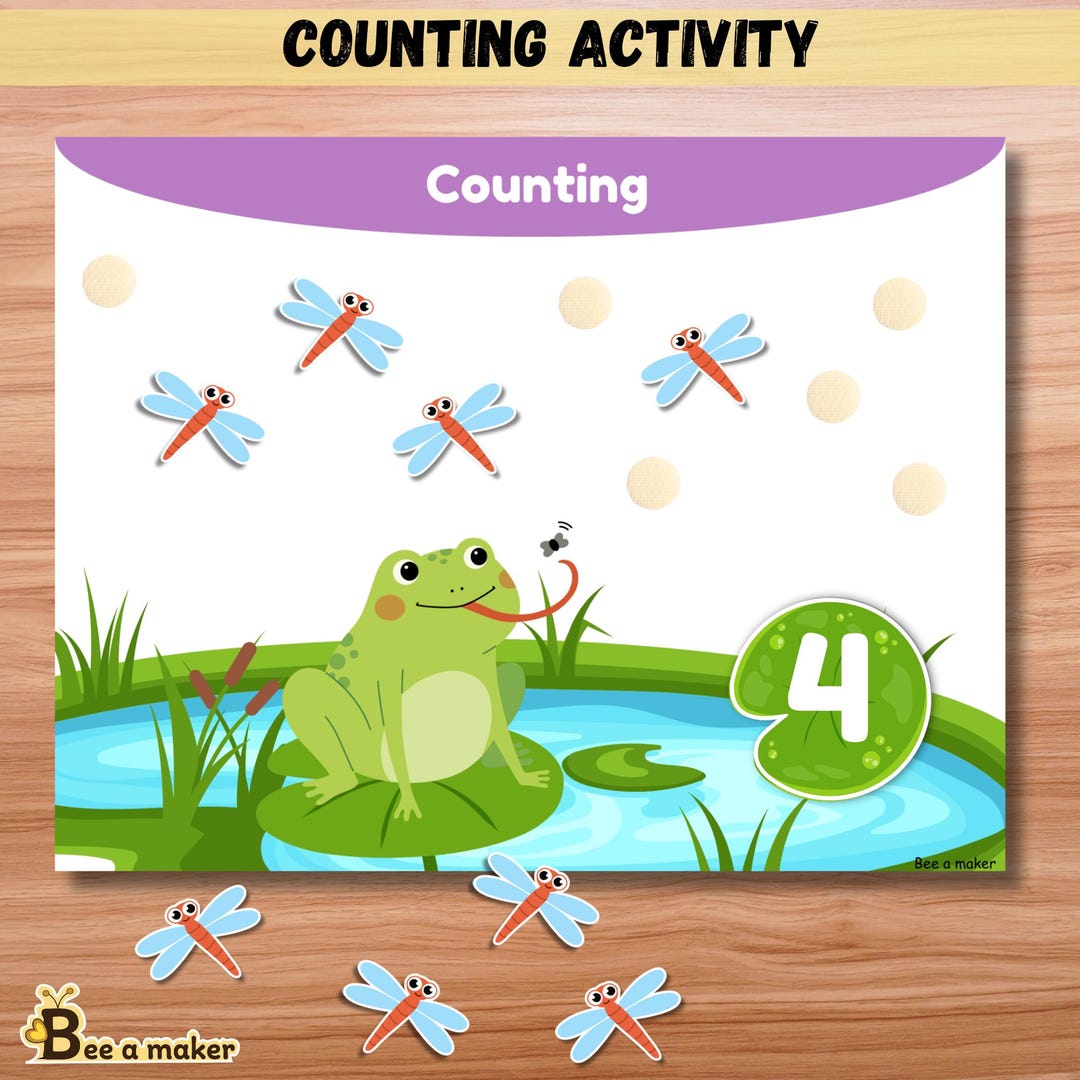 Frog- Dragonfly Counting Busy Book Activity for Toddlers, Preschool and ...