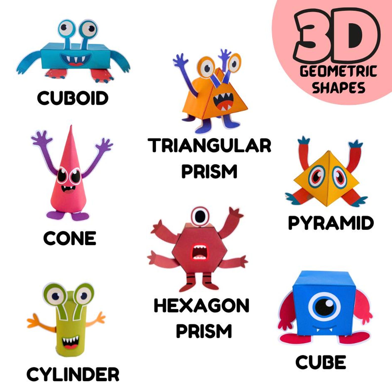 3D Monster Geometric Shapes STEM Activity - Etsy
