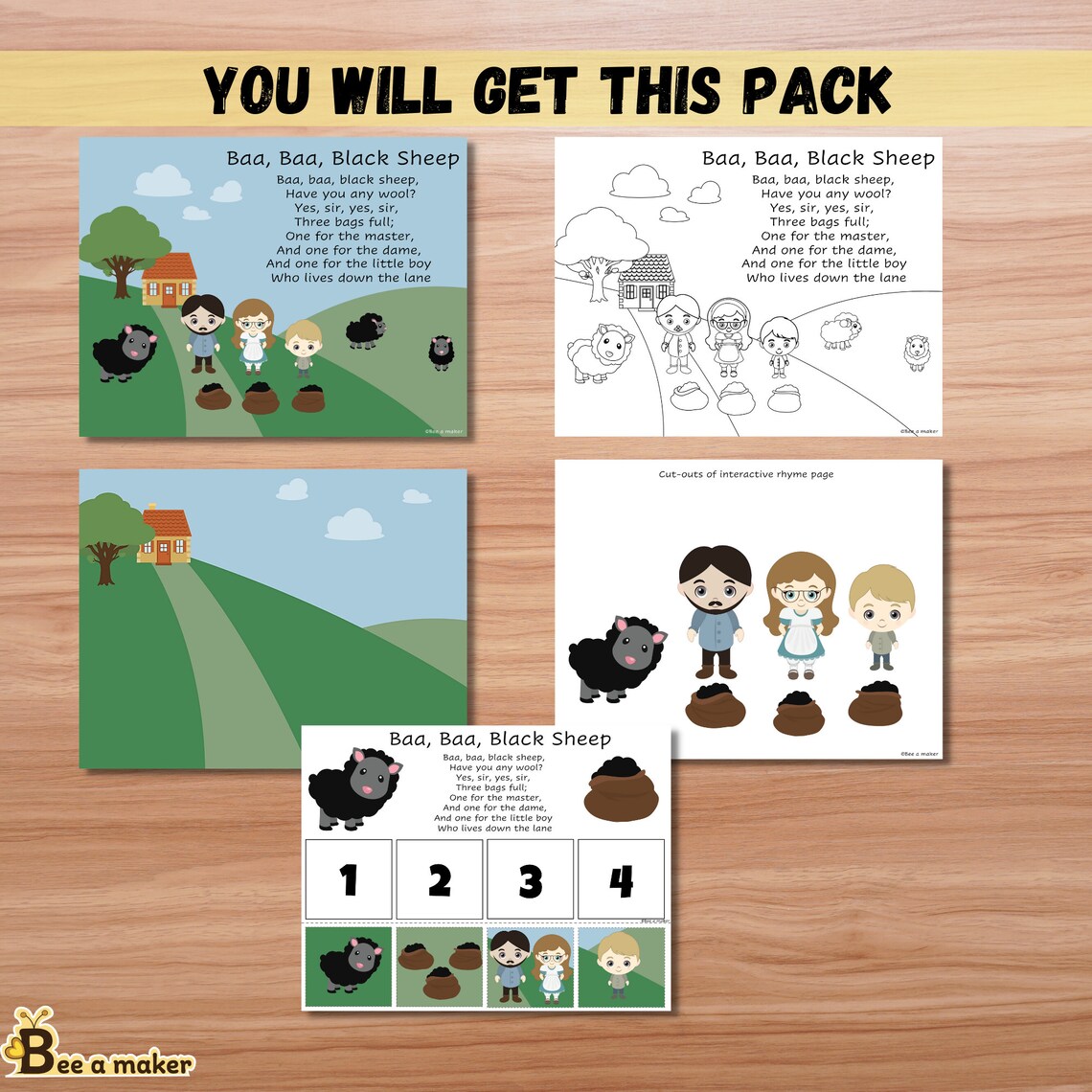 Baa Baa Black Sheep Nursery Rhyme Poster, Busy Book Page and Sequencing ...